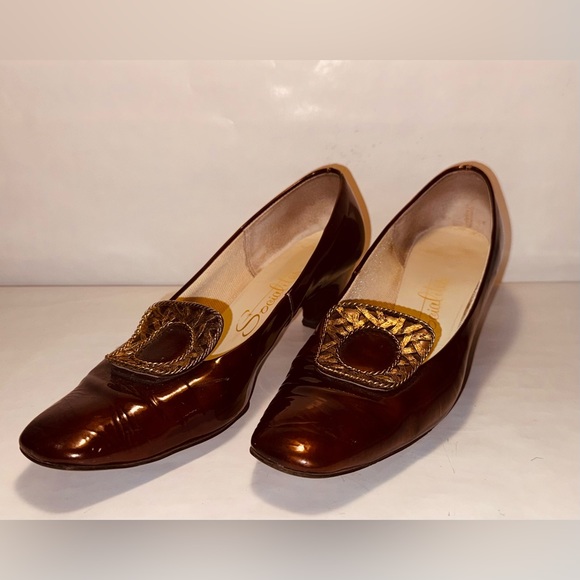 Vintage | Shoes | 6s Groovy Mod Patent Leather Pilgrim Heels In Brown ...